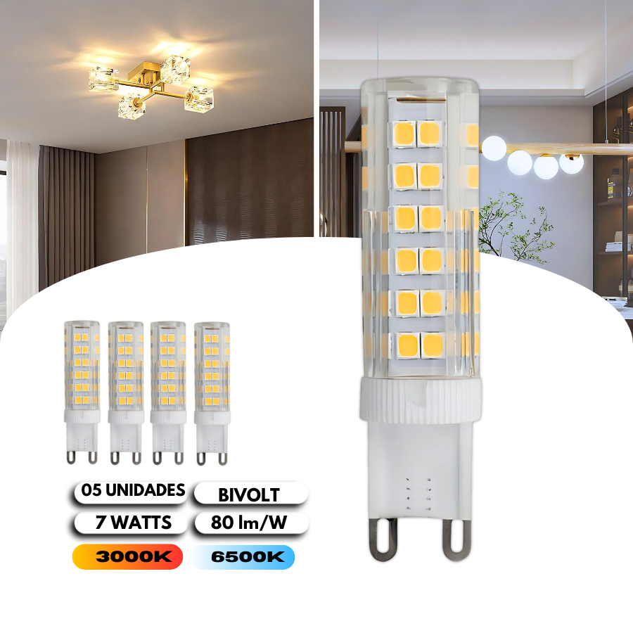 Kit 5 Lâmpada Led G9 7w Halopin Bivolt Bipino Branco Frio (6500K) Branco Quente (3000K) | Shopee ...