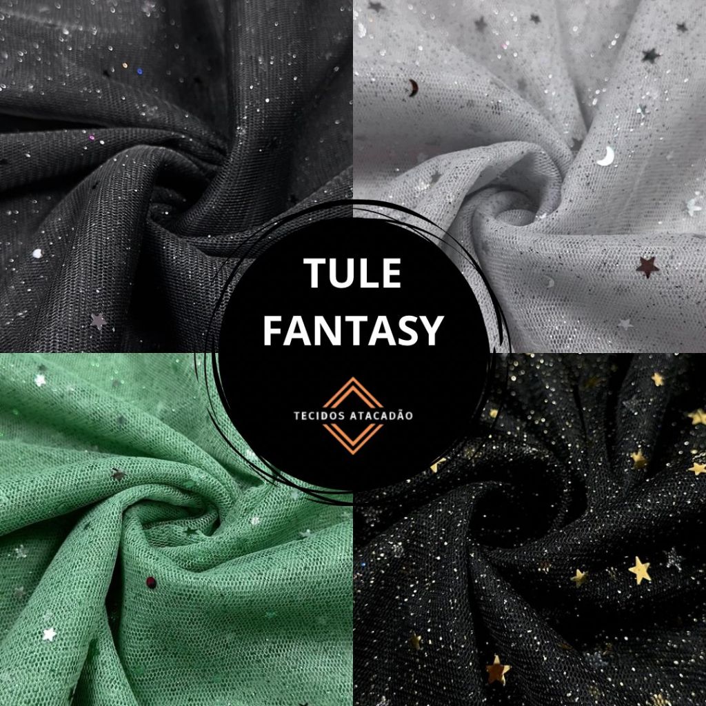 6 Metros Tule Glitter Cristal Fantasy Estrela 6mts Comp. X 1,50larg ...