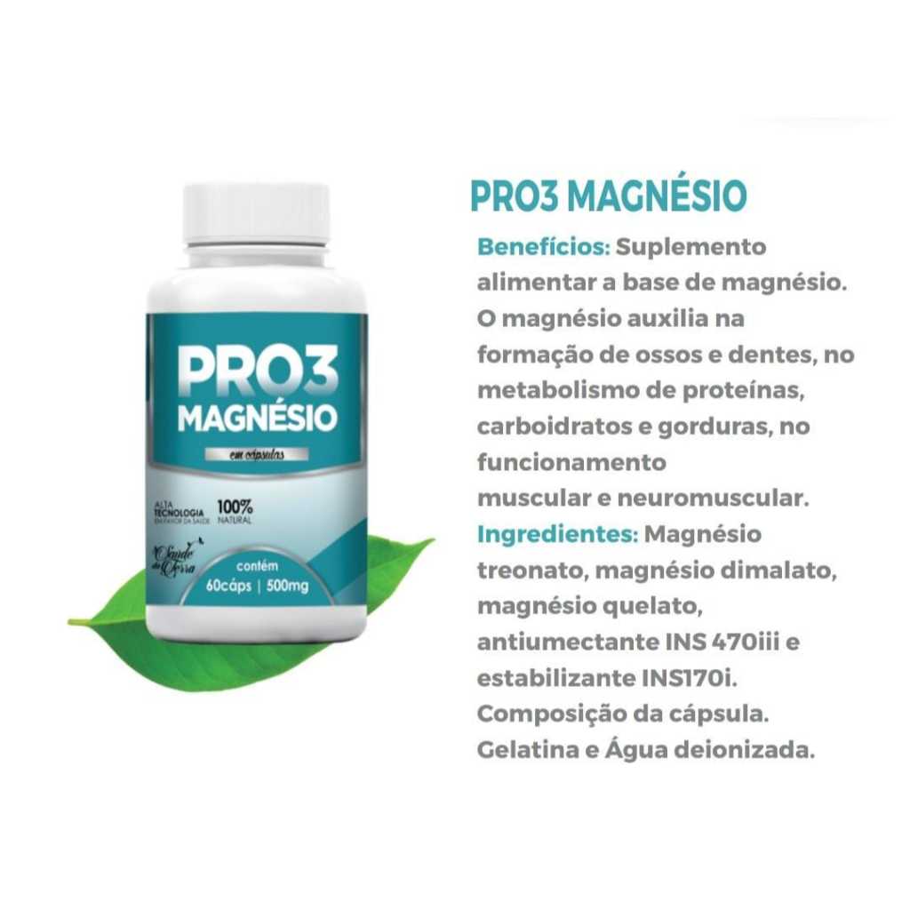 Pro3 Magnesio 60 capsulas 500mg | Shopee Brasil