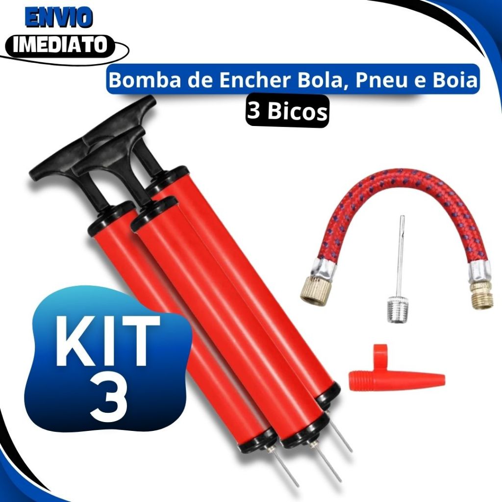 Kit 3 Bomba De Encher Bola De Futebol Profissional de Campo Futsal ...