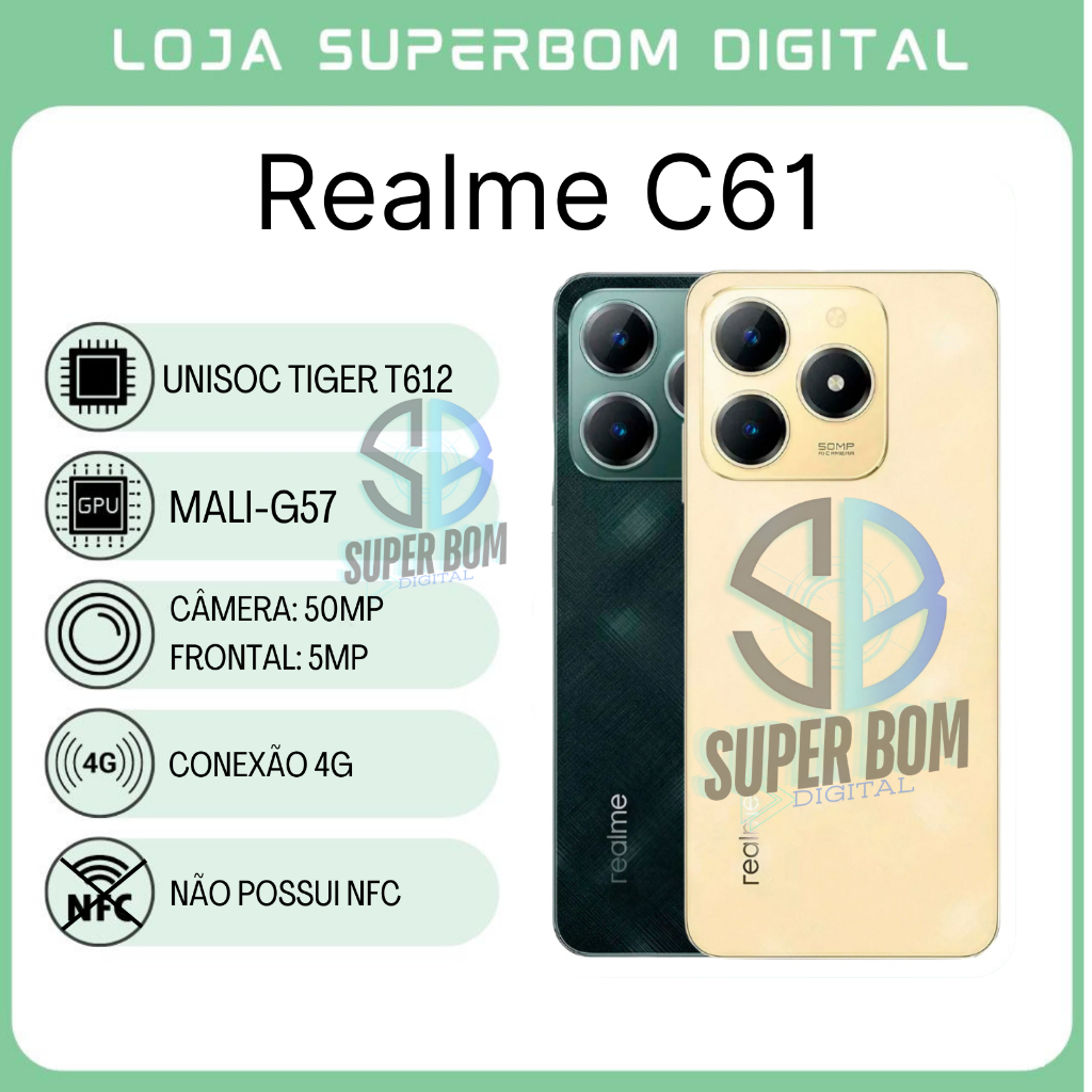 Celular Realme C61 4G | Câmera 50MP , Processador Unisoc Tiger T612 (12 nm), Bateria 5000mah ...