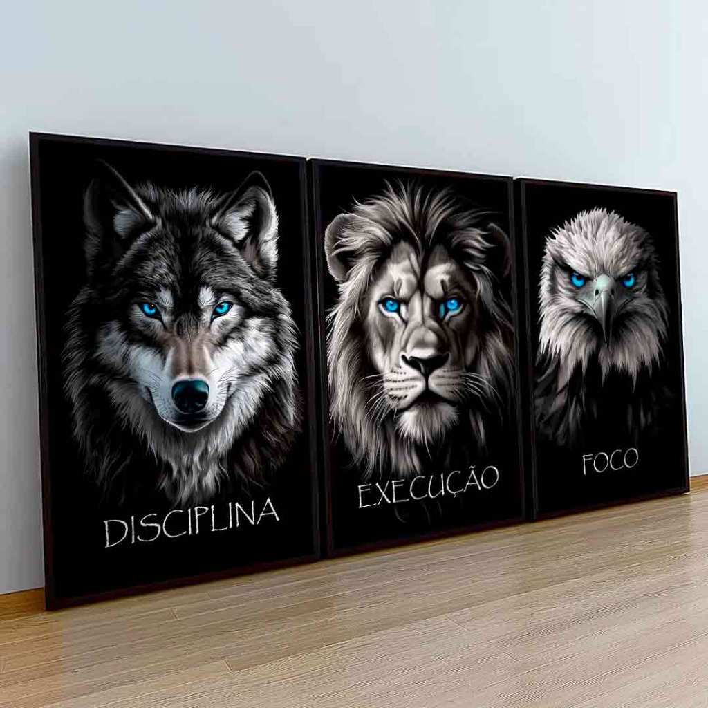 Kit 3 Peças Quadros Decorativos Motivacional Disciplina Execução Foco ...