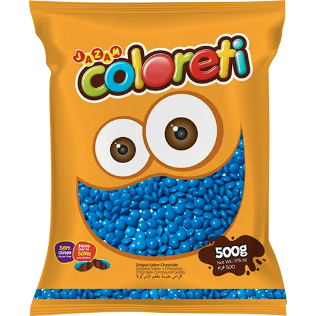 Coloreti Confeito Azul Sabor Chocolate 500g Jazam | Shopee Brasil