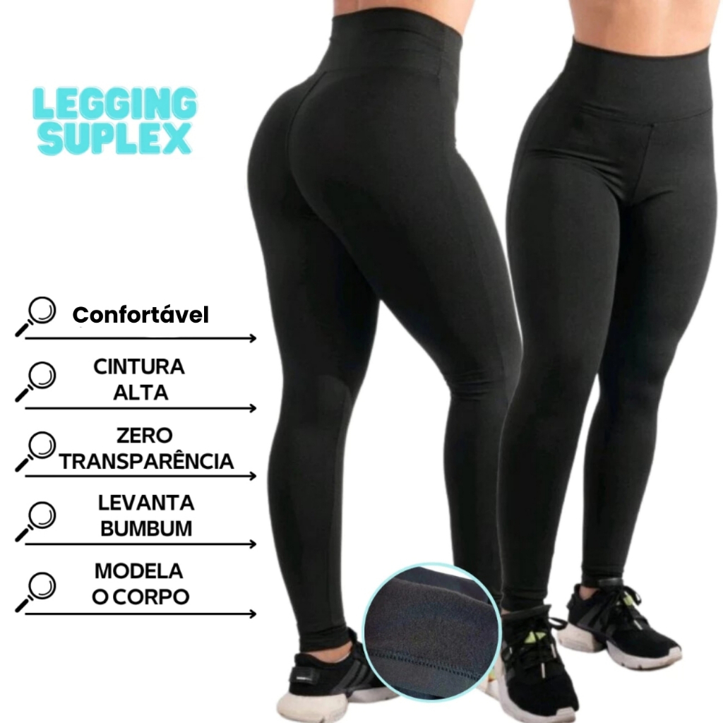 Calça Legging Suplex Levanta Bumbum Anti-Transparencia Cintura Alta ...
