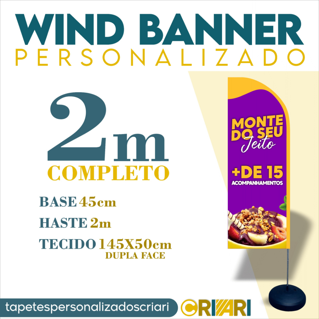WIND BANNER COMPLETO 2M PERSONALIZADO KIT CONTEM BASE+BANDEIRA DUPLA ...