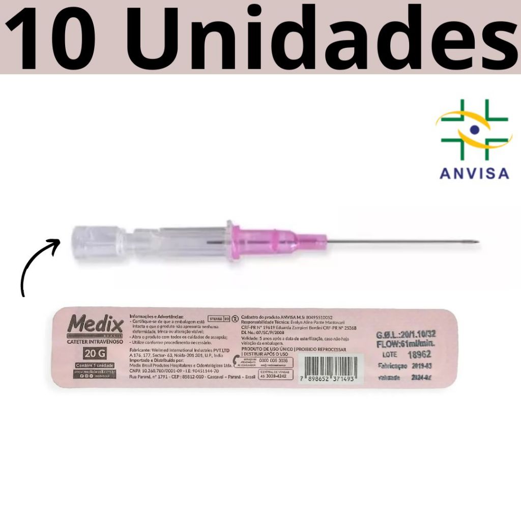 Cateter n 20 Body Piercing Intravenoso Periférico Jelco 10 Unidades ...