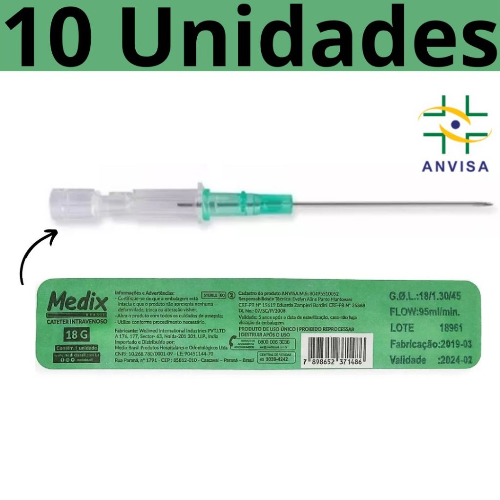 Cateter n 18 Body Piercing Intravenoso Periférico Jelco 10 Unidades ...