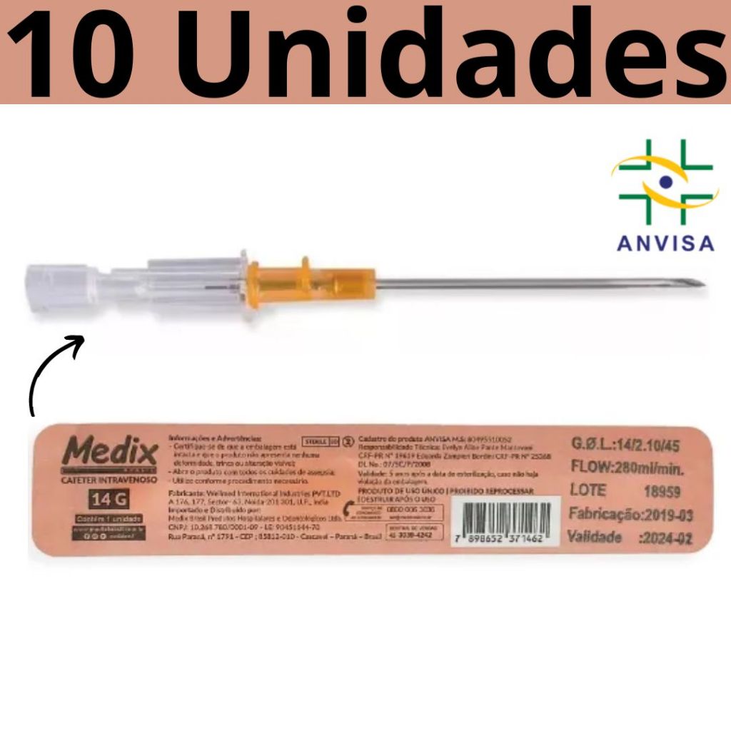 Cateter n 14 Body Piercing Intravenoso Periférico Jelco 10 Unidades ...