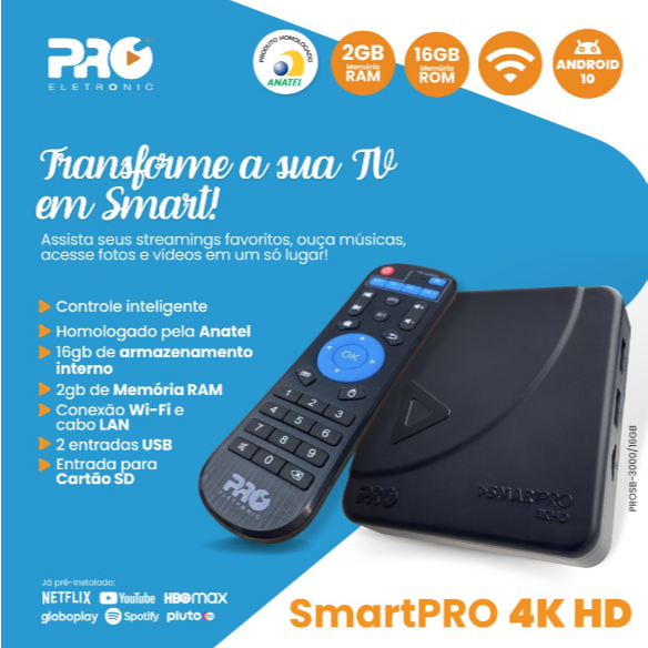 SmartPRO 4K HD Streaming player Transforma sua TV em Smart TV ...