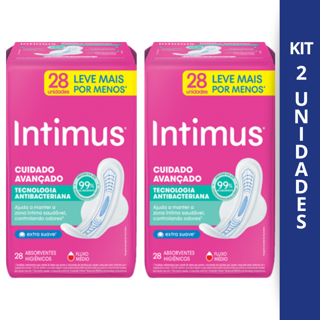 KIT 2 ABSORVENTE INTIMUS ANTIBAC COM ABAS COM 28Un | Shopee Brasil