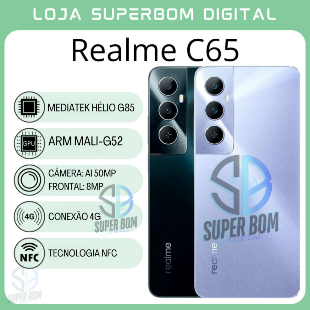 Celular Smartphone Realme C65 4G, Câmera 50MP, NFC, Processador MediaTek Helio G85, Bateria ...