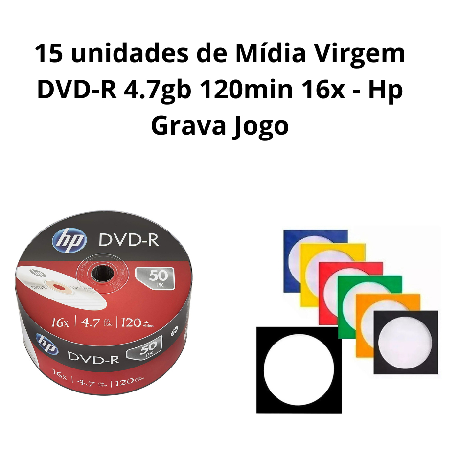 15 unidades de Mídia Virgem DVD-R 4.7gb 120min 16x - Hp Grava Jogo | Shopee Brasil