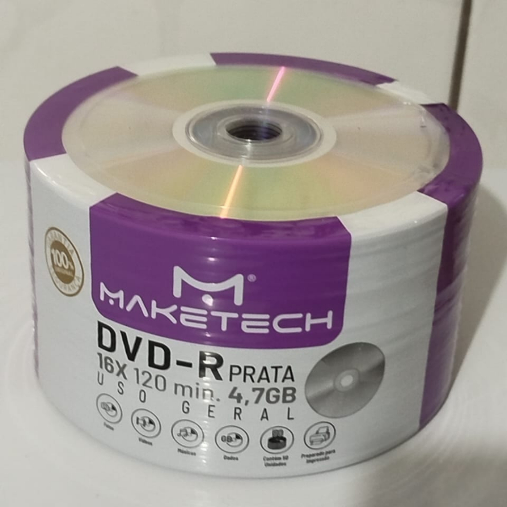 100 Mídia Virgem Dvd Maketech ORIGINAL 4.7gb 120min Dvdr | Shopee Brasil