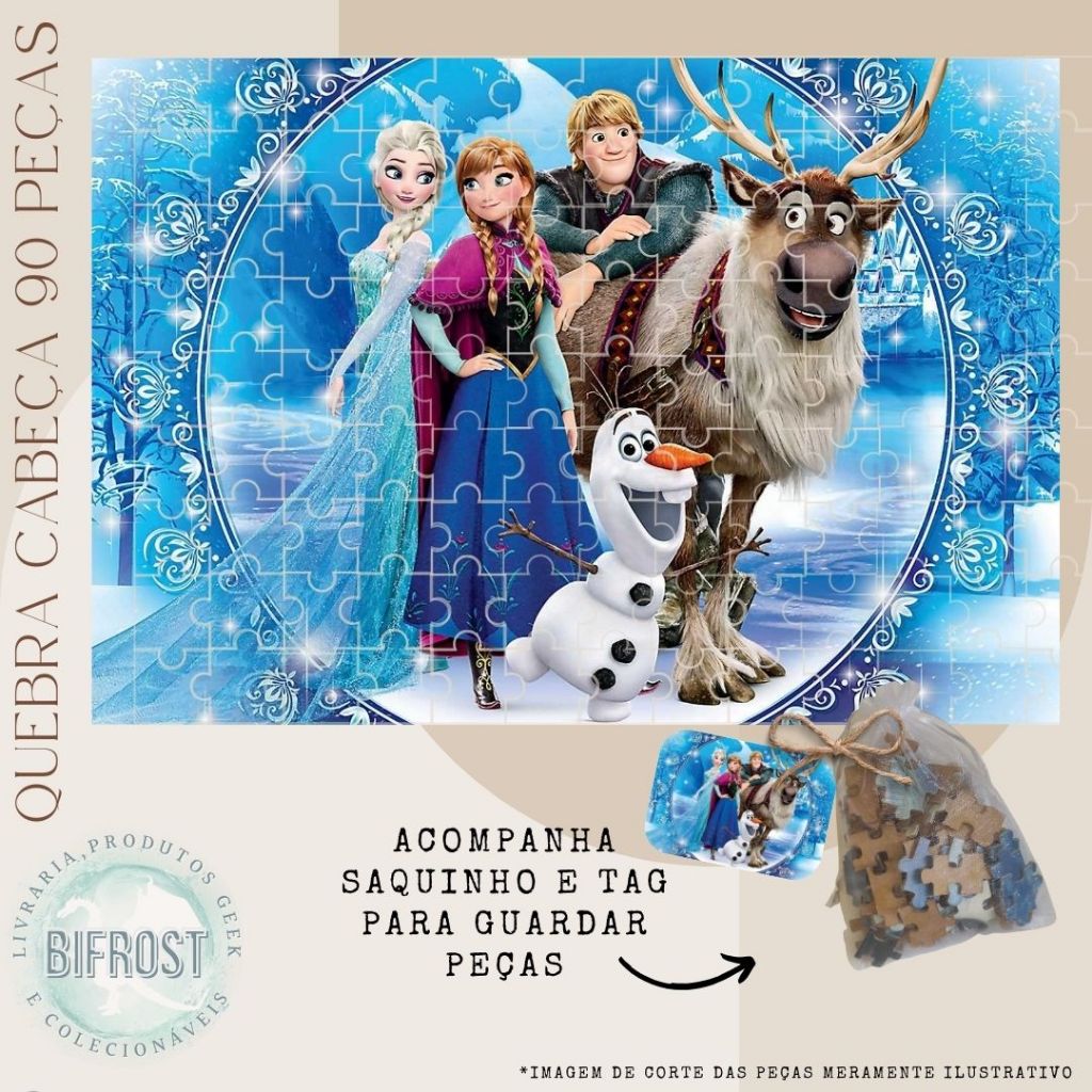 Quebra-cabeça Elsa Ana Olaf Sven Kristoff Herói 90 PEÇAS Puzzle ...