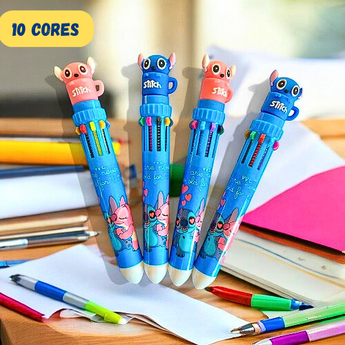 Kit 2 Canetas 10 CORES Stitch e Angel - Material Escolar Personalizado ...