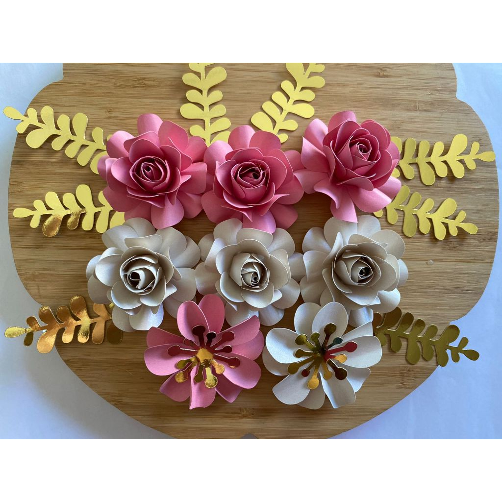 Kit 8 flor de papel para topo / topper de bolo - Brancas e Rosa ...