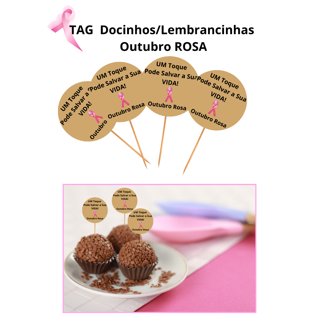 50 TAG tags OUTUBRO ROSA PERSONALIZADO aniversario/doces/festas/loja ...