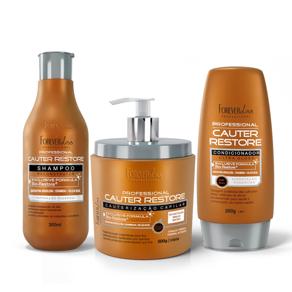 Kit Cauterização Capilar Máscara Cauter Restore 500g Shampoo