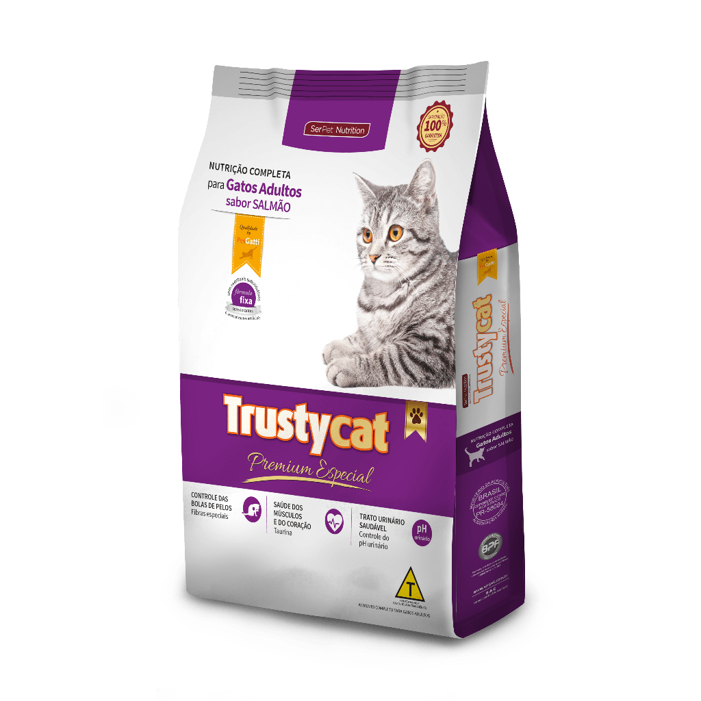 RAÇÃO TRUSTY CAT PREMIUM ADULTO SABOR SALMÃO 3KG FABRICAÇÃO SEARA ...