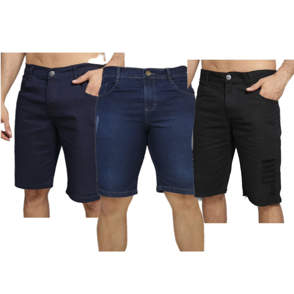 KIT 3 Bermuda Jeans Masculina | Shopee Brasil