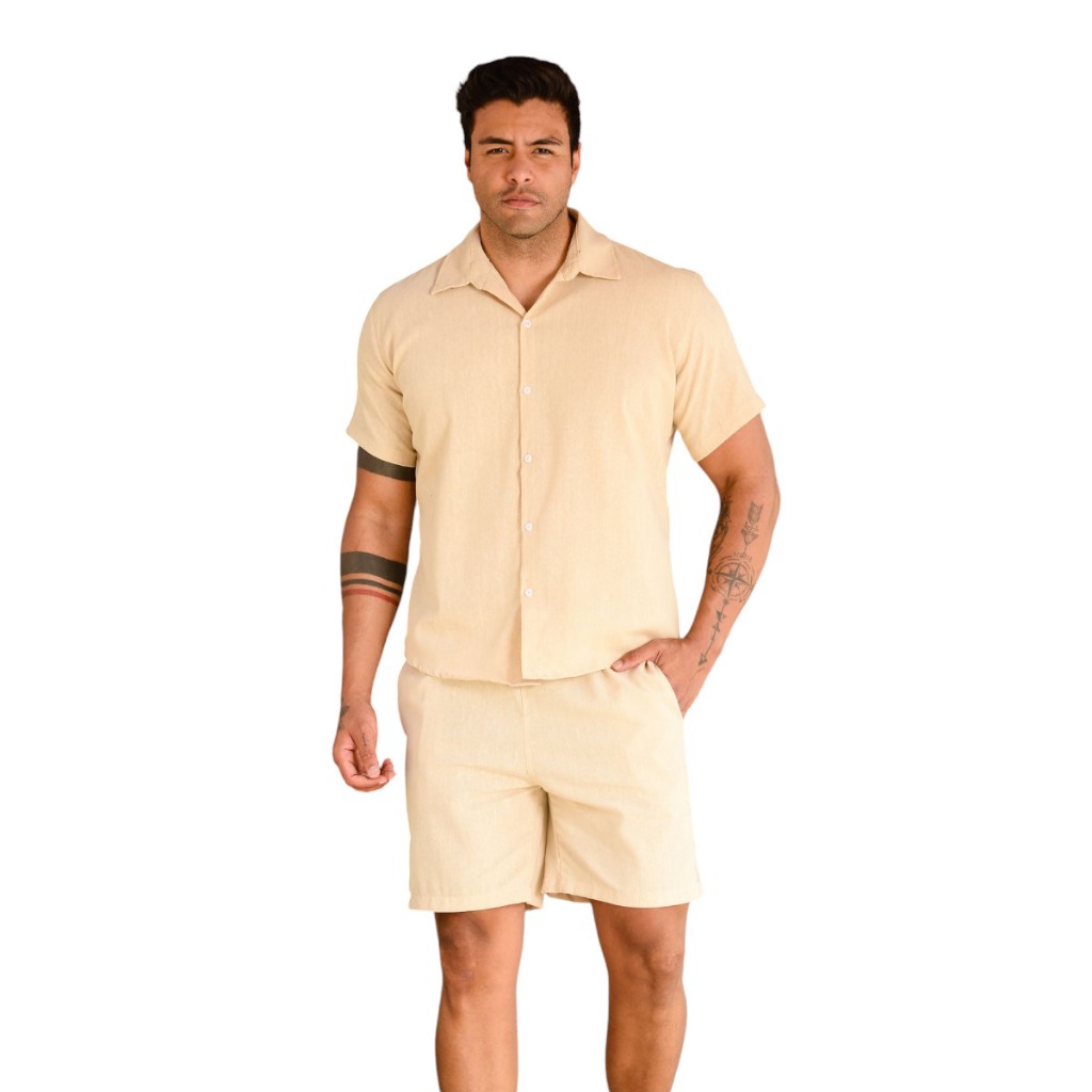 Conjunto Masculino de Linho Camisa Linho Bermuda Linho Masculina ...
