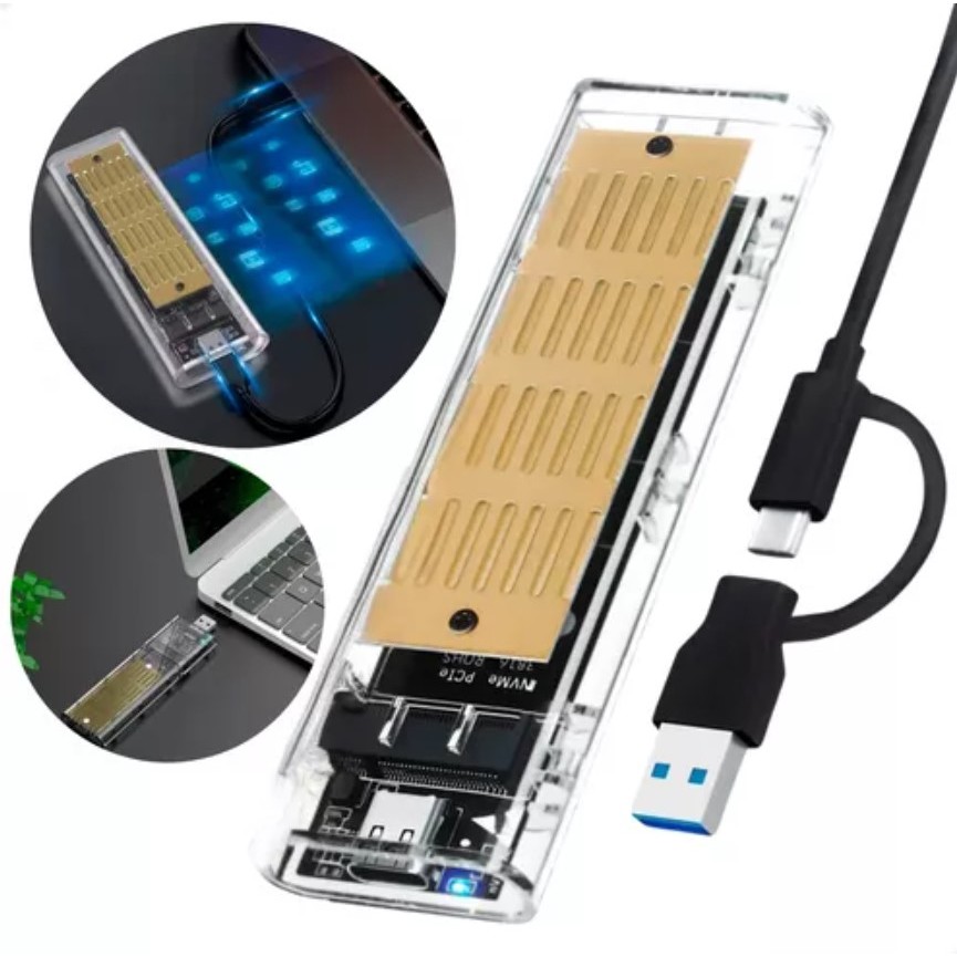 Mini Case Transparente Para SSD M.2 NVME e NFGG Com Cabo Duplo PC Ou ...