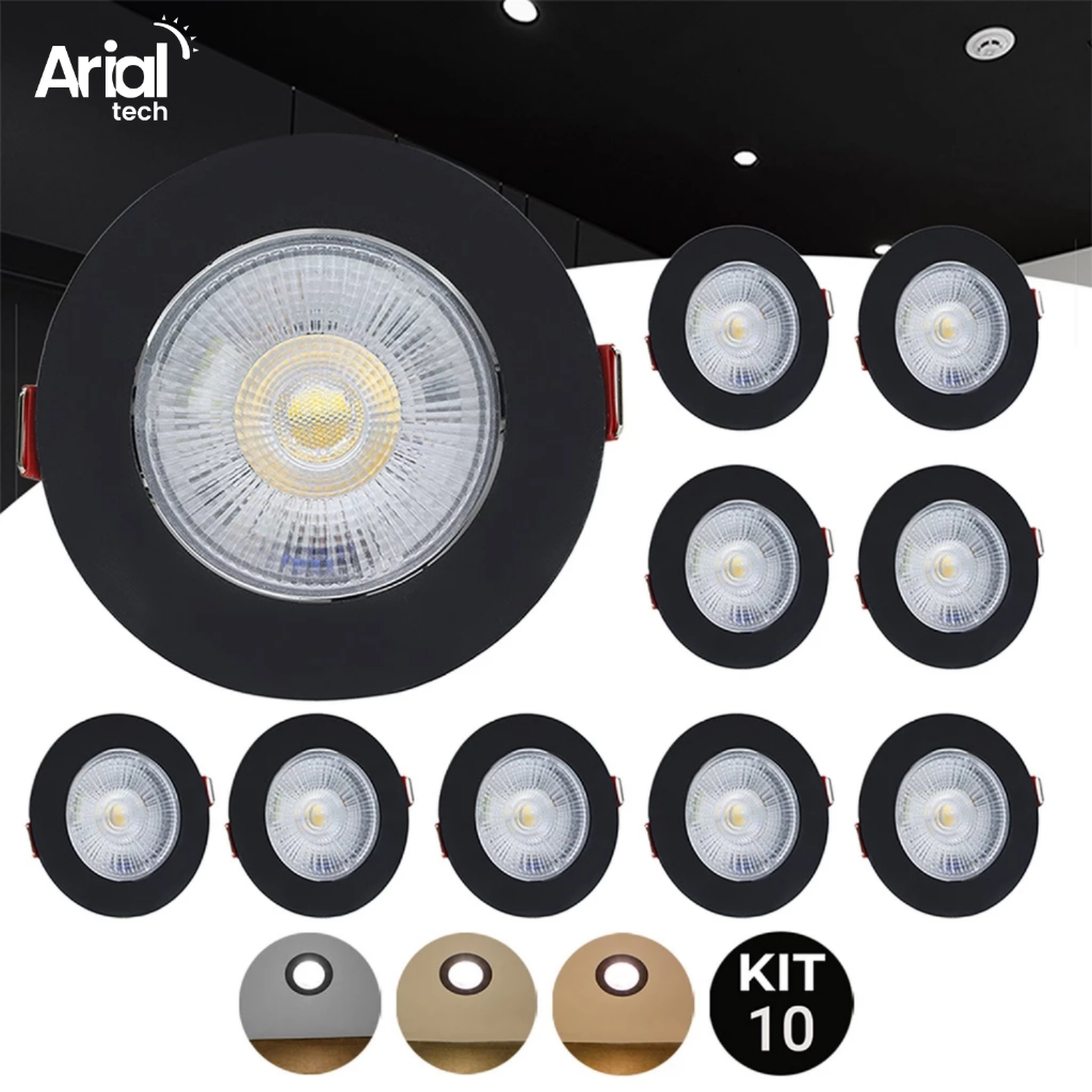 Kit 10 Spot Led Direcionável Redondo 5w Capa Preto Luz Forte | Shopee Brasil