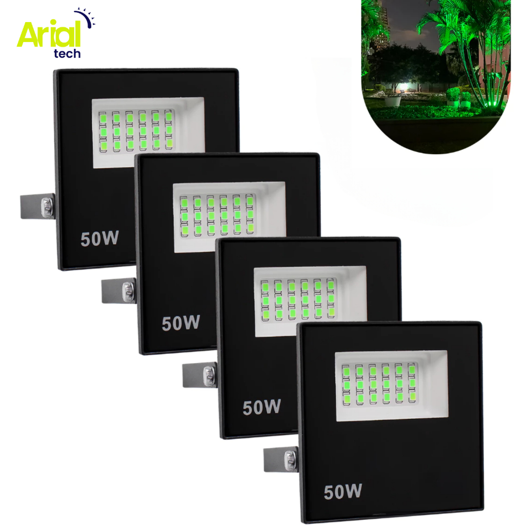 Kit 4 Refletor Led 50w Holofote Bivolt Prova D'água Cor De Luz Verde | Shopee Brasil
