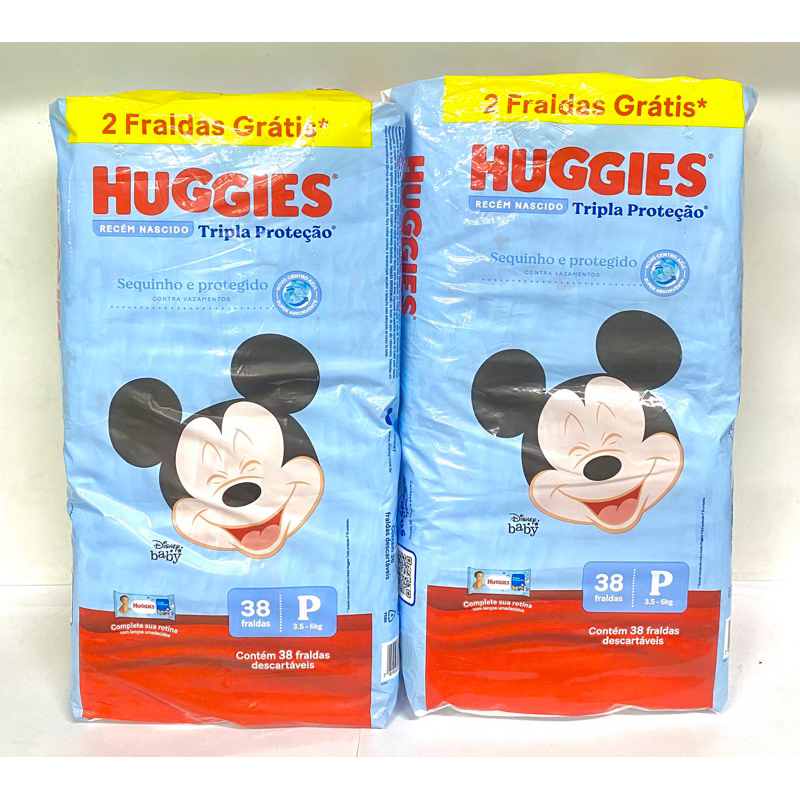 Kit 2pctes Fralda Huggies P 3,5 a 6kg 38un cada - Total 76un | Shopee ...