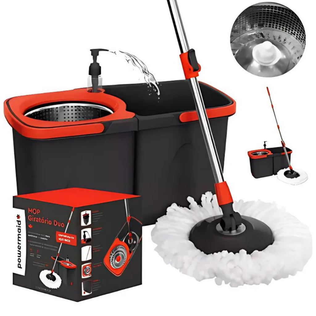 Mop Esfregão Duo Giratório Desmontável Cesto Inox Duas Águas | Shopee ...