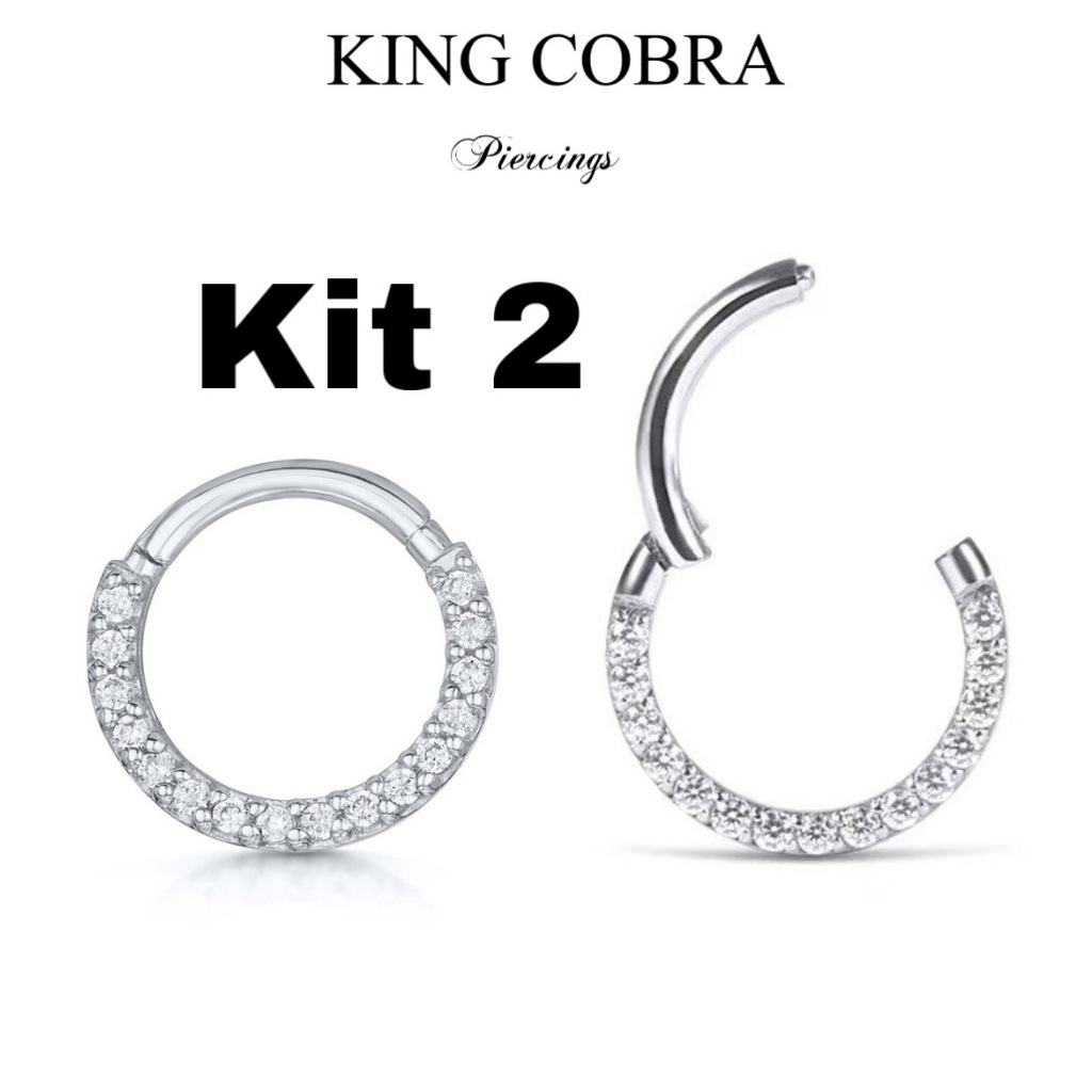 Kit 2 Piercing de Argolas Cravejadas Com Zircônia Prata e Dourado KA209 ...