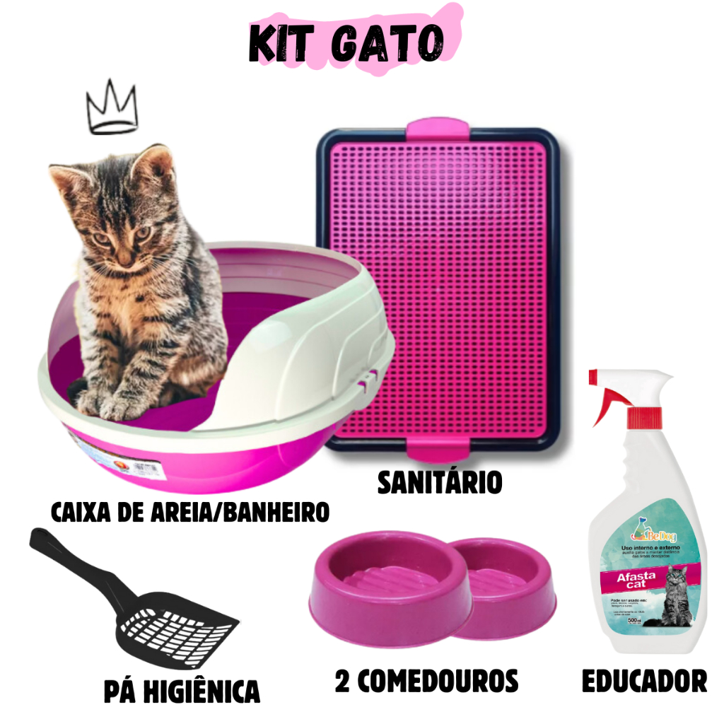 KIT Gato Caixa de areia+Sanitário+ Pá Higiênica+2 Comedouros+Afasta Cat ...