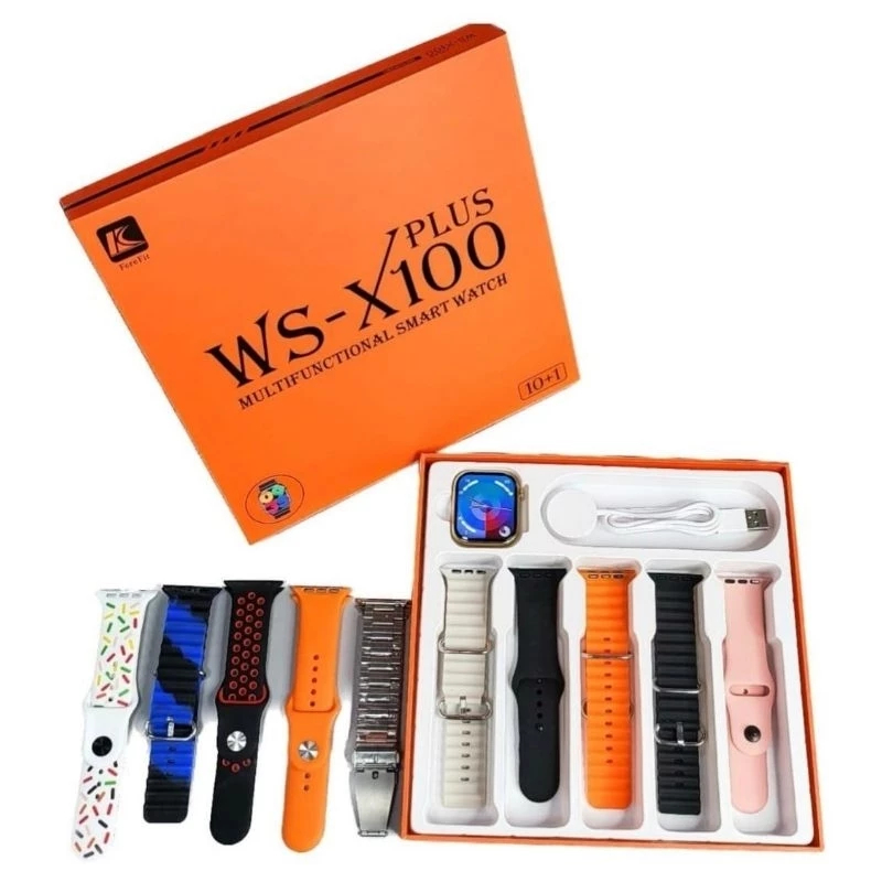 Relógio Smartwatch WS-X100 Plus Cor Dourado Com 10 Pulseiras Lançamento ...