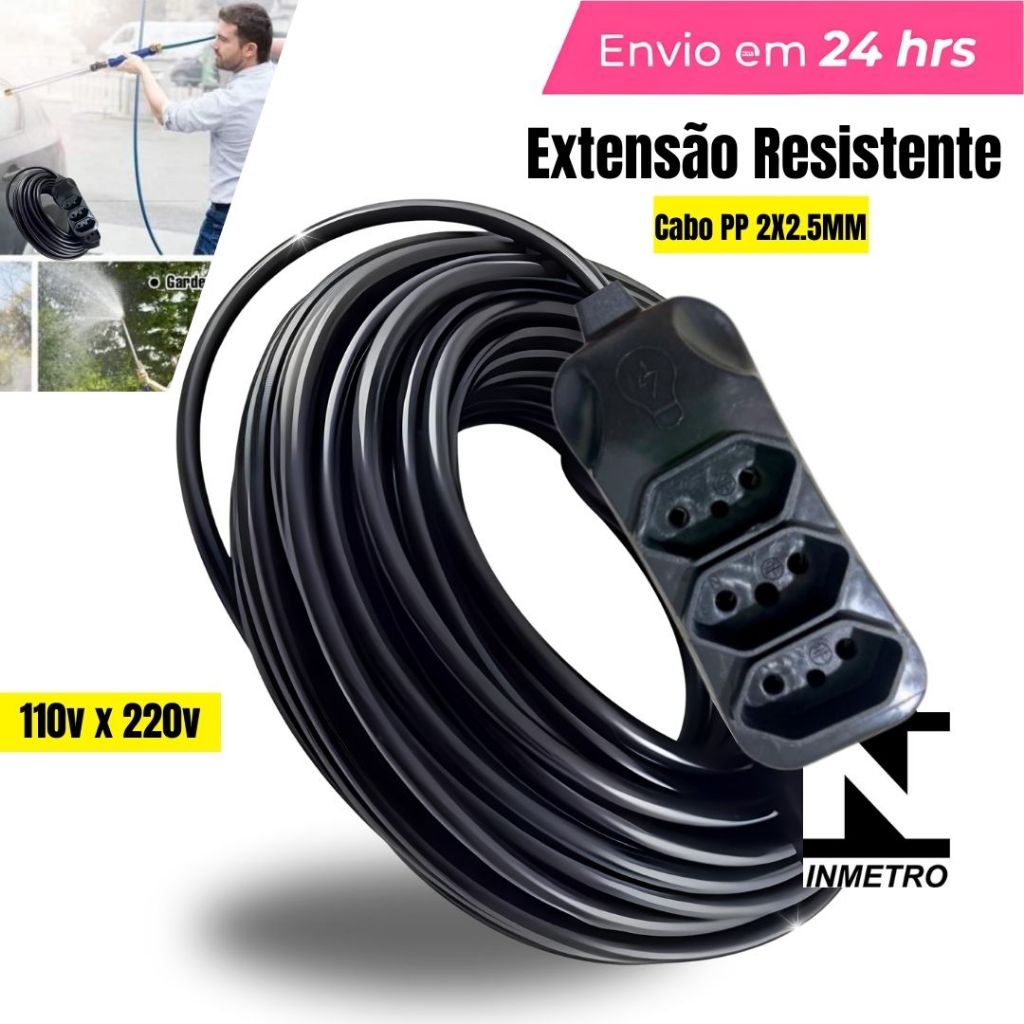 Extensão Elétrica 20A/10A Resistente CABO PP 2x2.5mm - 5 a 25 (METROS) | Shopee Brasil