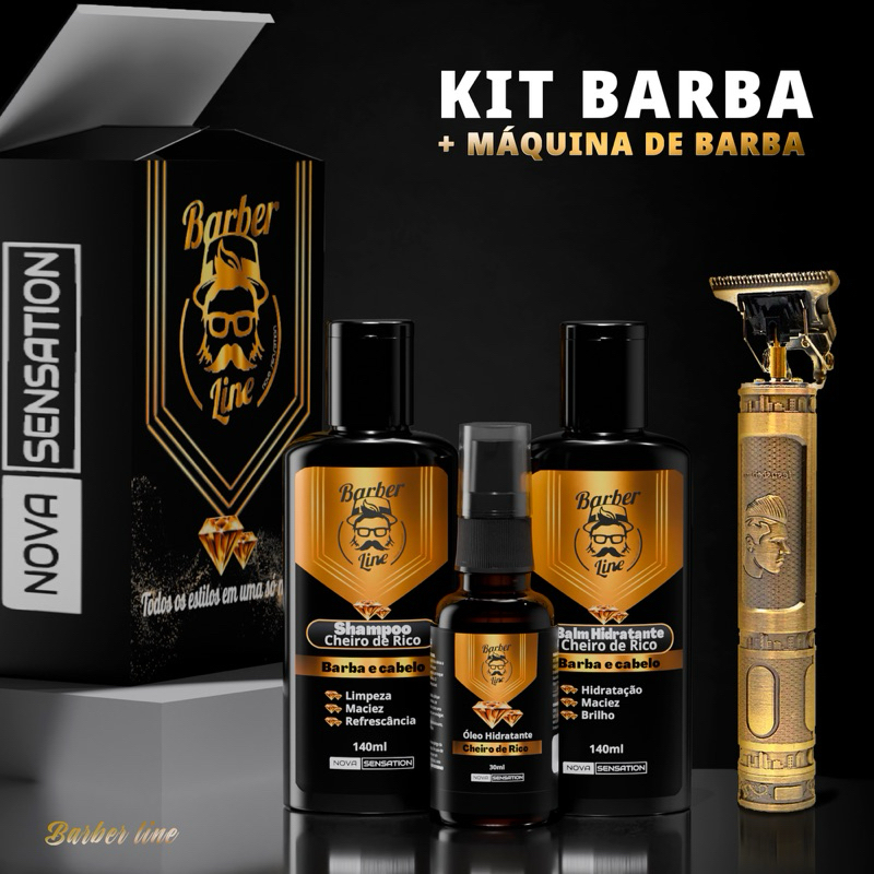 Kit Barba Óleo, Balm e Shampoo + Maquina De Barbear e Depilação ...