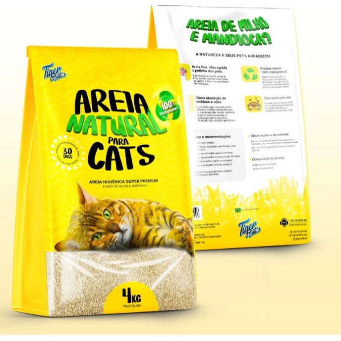 Kit C/2 Areia Higiênica Biodegradável Gatos 4 Kg Tiger Cats | Shopee Brasil