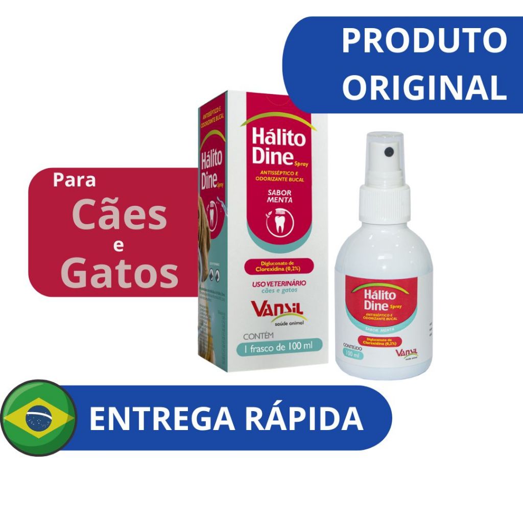 Hálito Dine Spray 100ml Antisséptico Bucal Para Cães e Gatos - VANSIL ...