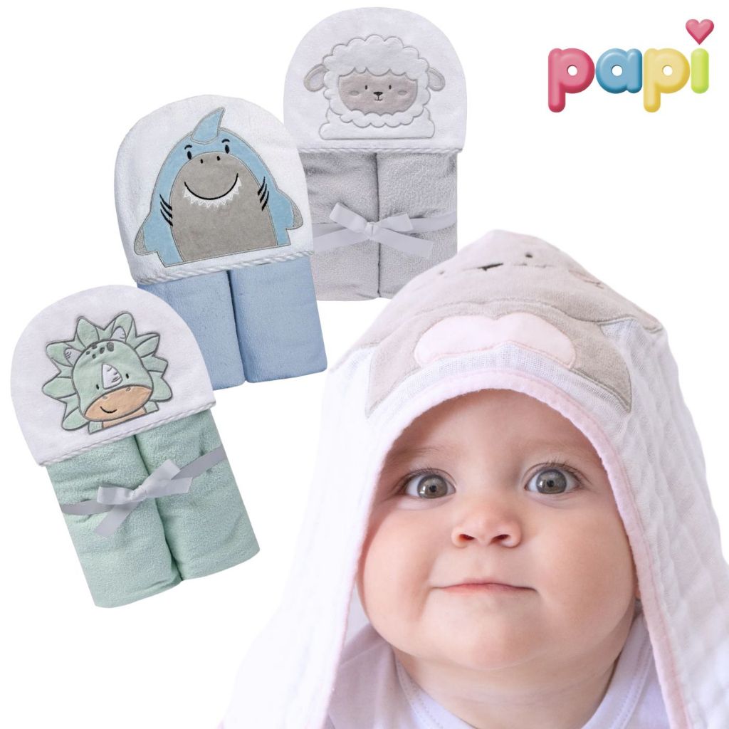 Toalha De Banho Bebê Com Capuz Papi Friends Felpuda Bordado Bichinho ...