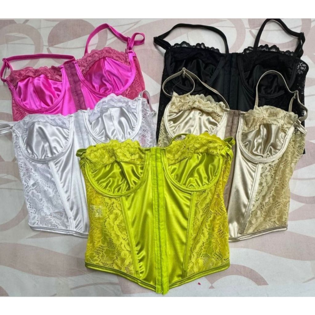 Corset Cropped De Renda Feminino Acetinado Com Alça | Shopee Brasil