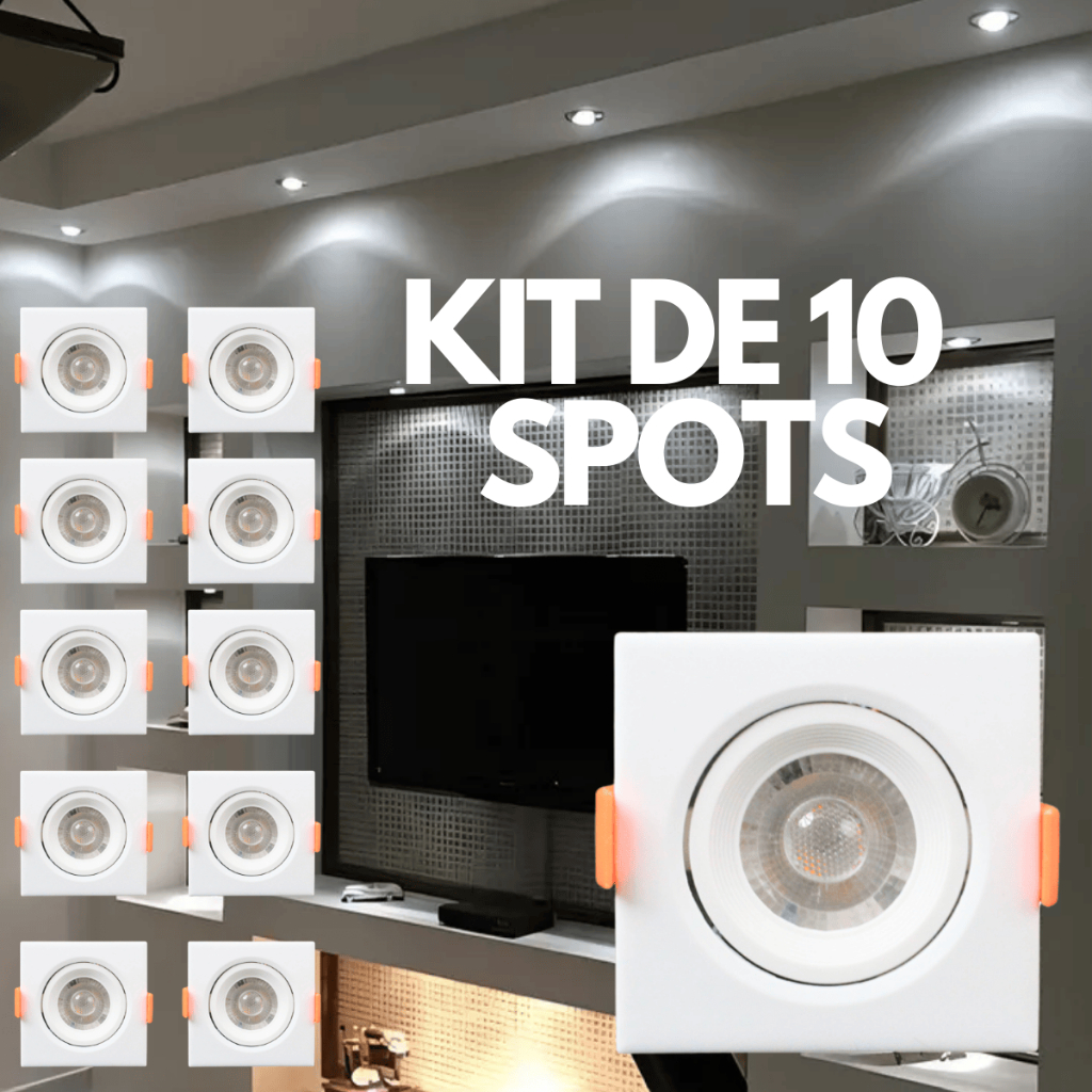 Kit 10x Spot Dicroica Super Led Quadrado Sanca Gesso Embutir 7W Embutir | Shopee Brasil