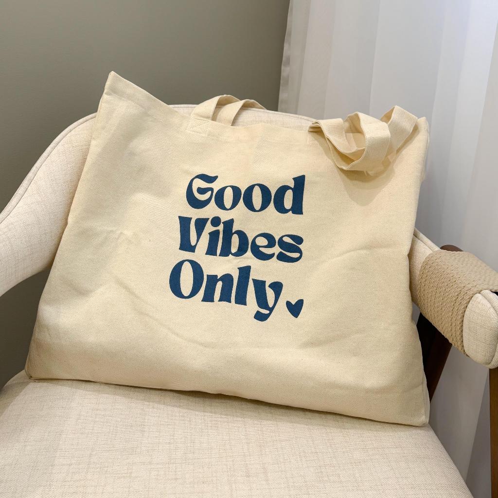 Bolsa Ecobag Sacola Grande em Sarja Algodão Cru - Good Vibes Only | Shopee Brasil