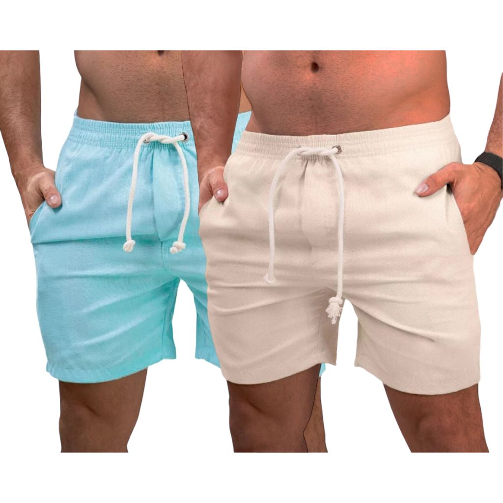 Kit 2 Short de Linho Masculino Bermuda Academia Casual Adulto Varias ...