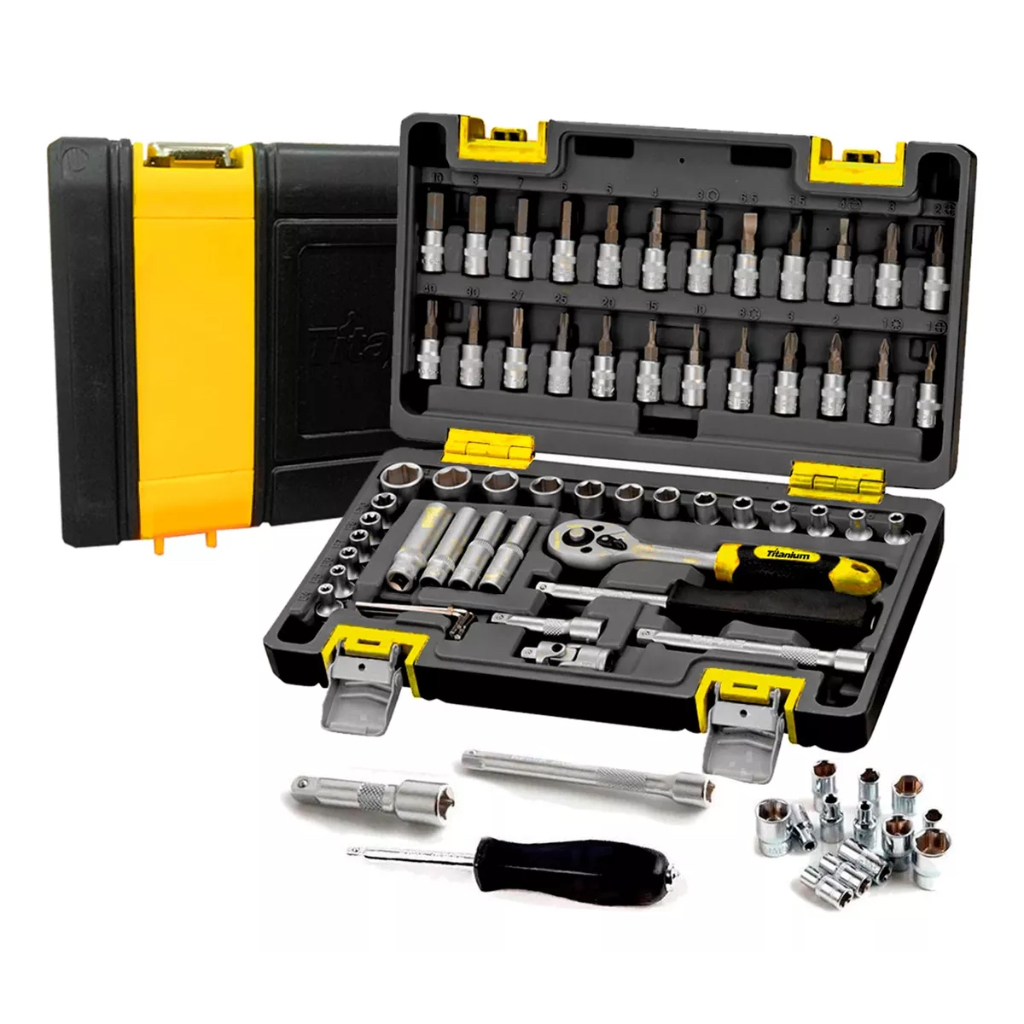 Jogo De Soquete 57 Peças 1/4 Titanium Chave Catraca Crv | Shopee Brasil