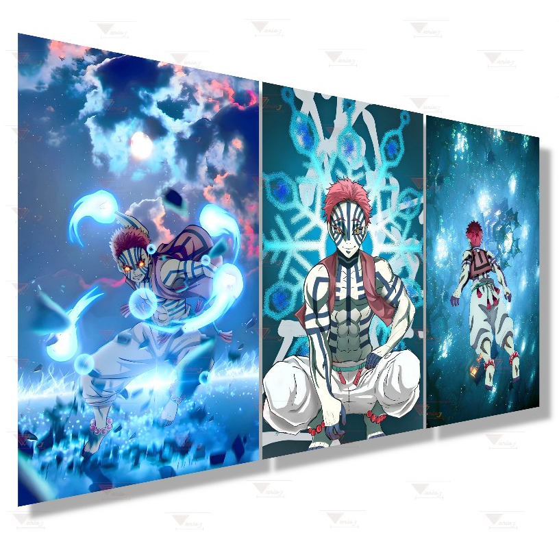 Akaza Kit 3 Quadros Decorativos Anime Kimetsu Demon Slayer Lua Superior ...
