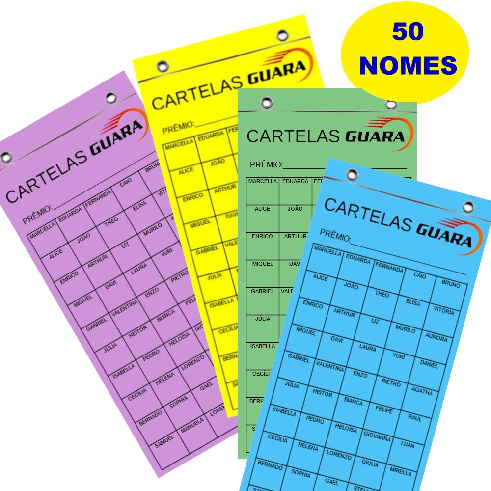 CARTELA DE RIFA 50 NOMES | Shopee Brasil