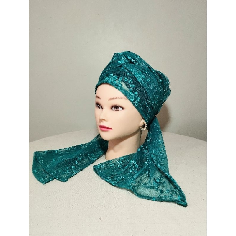 Pano de Cabeça Verde em Tule Bordado | Shopee Brasil