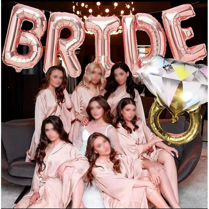 Balão De Letras Bride 70 cm + Anel dourado 62 cm Noiva Despedida de ...