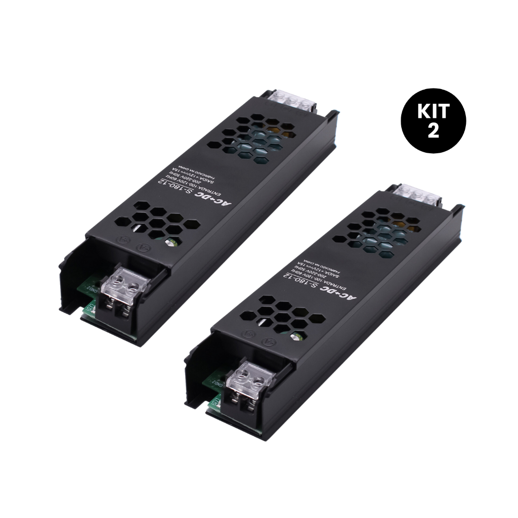 Kit 2 Fonte Chaveada 12v 15a 180w P/ Cftv Fita Led Capa Preta Bivolt | Shopee Brasil