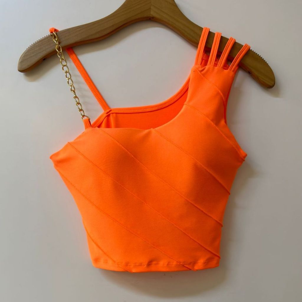 Top cropped de suplex com corrente e bojo, tamanho único veste 36 ao 40 ...