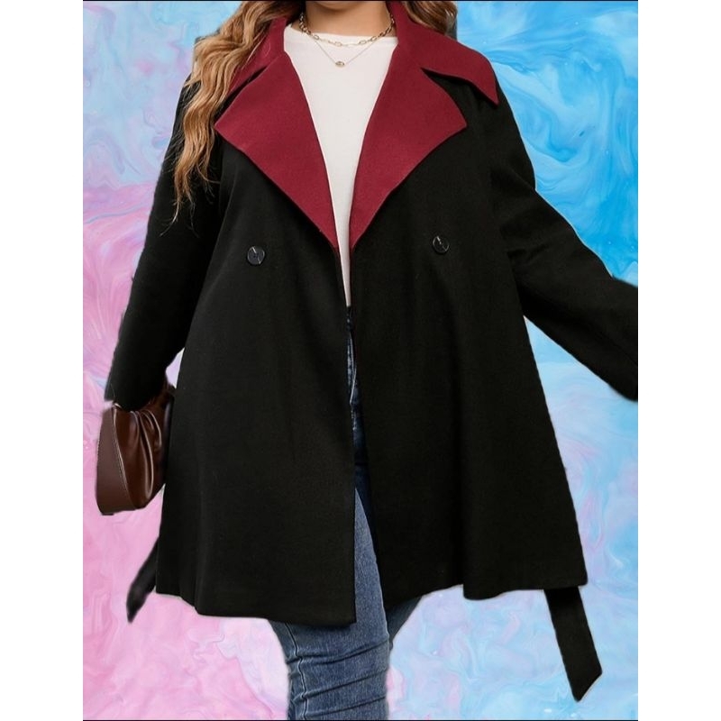 Sobretudo preto com gola vinho forrado plus size 52/54 3G | Shopee Brasil